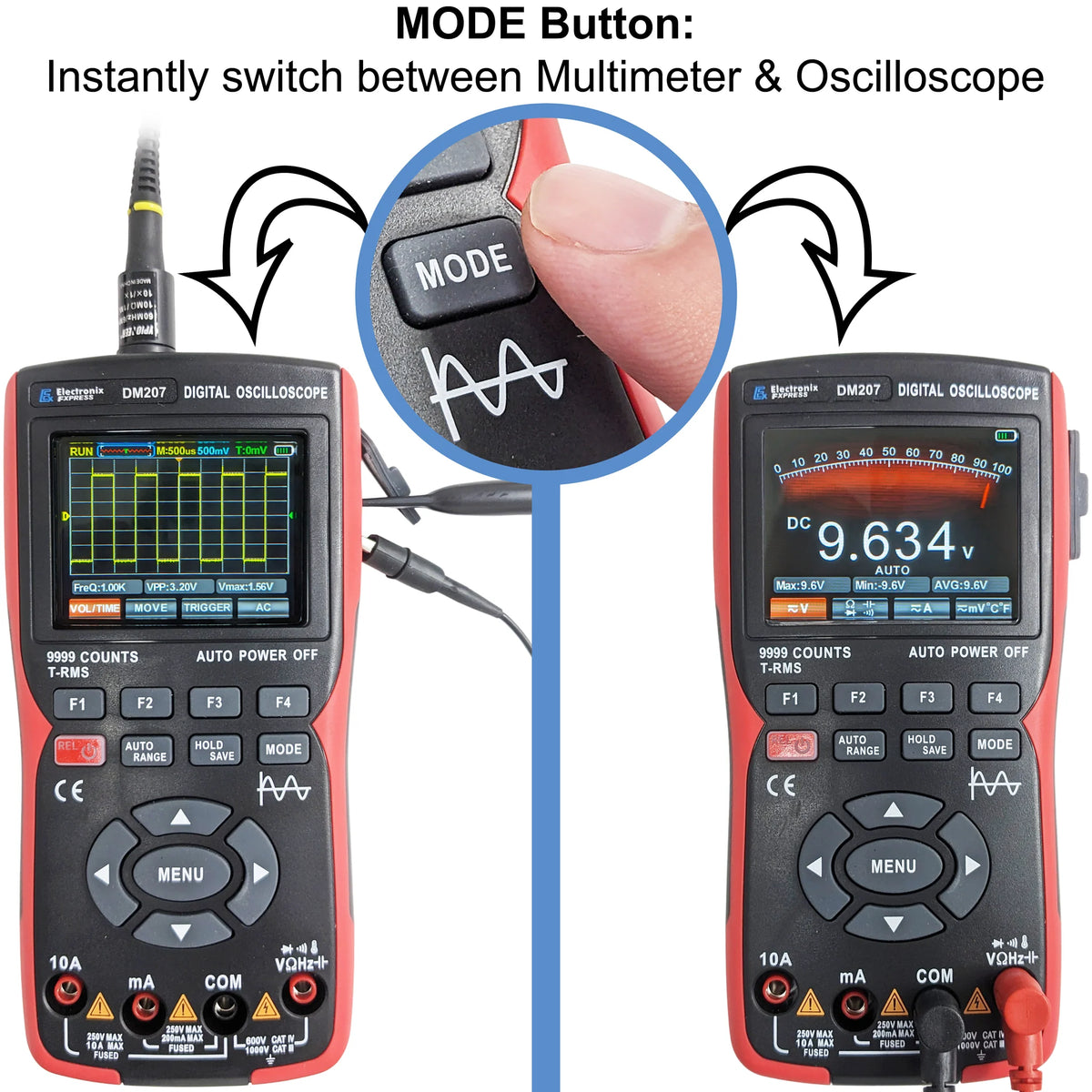 Digital Multimeter with Data Storage Oscilloscope, True RMS, 10MHz Ban ...