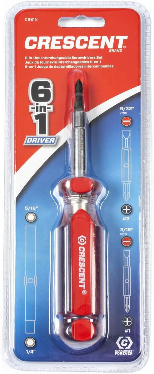 Crescent 6-in-1 Interchangeable Bit Screwdriver, Red Handle (CS61N ...
