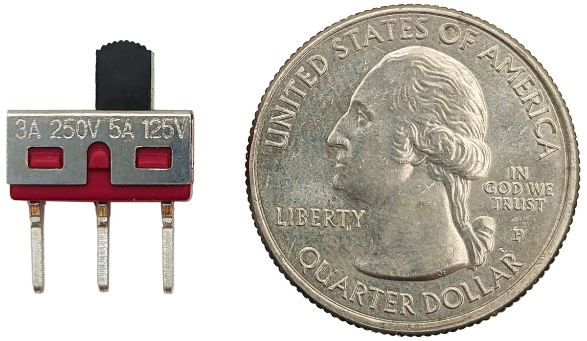 SPDT On-Off-On Mini Slide Switch with PC Leads, 3 Pins (0.24" x 0.50 ...