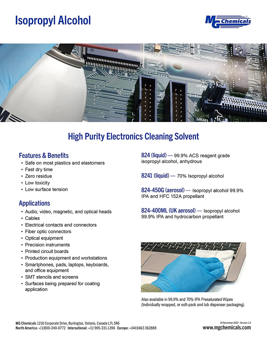 MG Chemicals 99.9% Isopropyl Alcohol Electronics Cleaner in 475 mL Liq ...