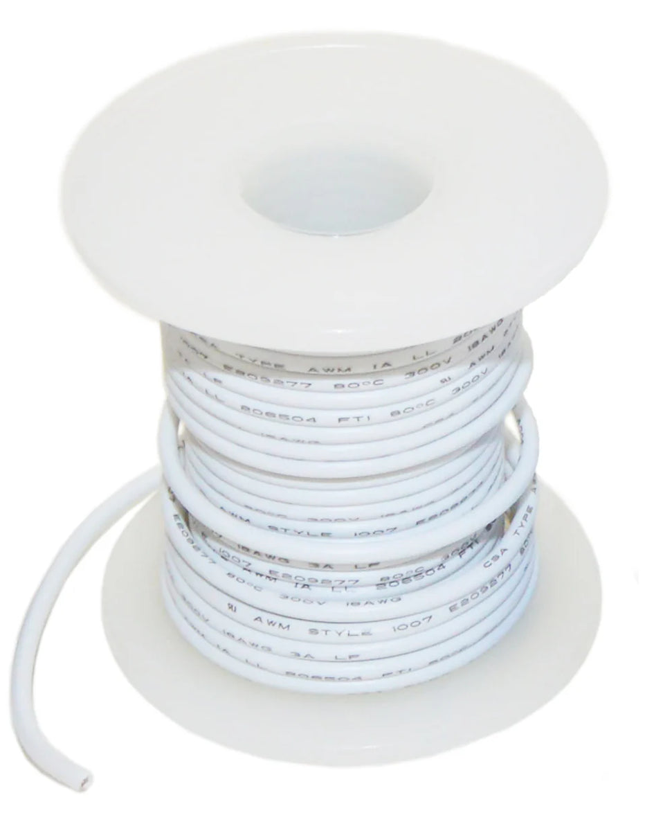 White 18 Gauge Stranded Hook Up Wire, 100 Foot Spool (Shade May Vary ...