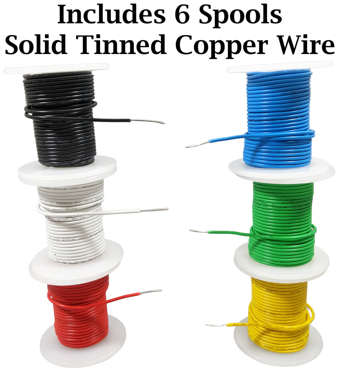 18 Gauge Hook Up Wire Kit - Solid Wire, Tinned Copper - Includes 6 Dif ...
