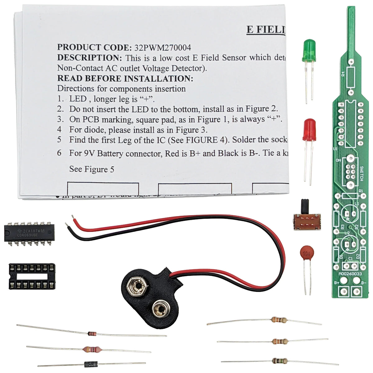E Field Sensor Soldering Practice Kit - Detect the E field on Electrom ...
