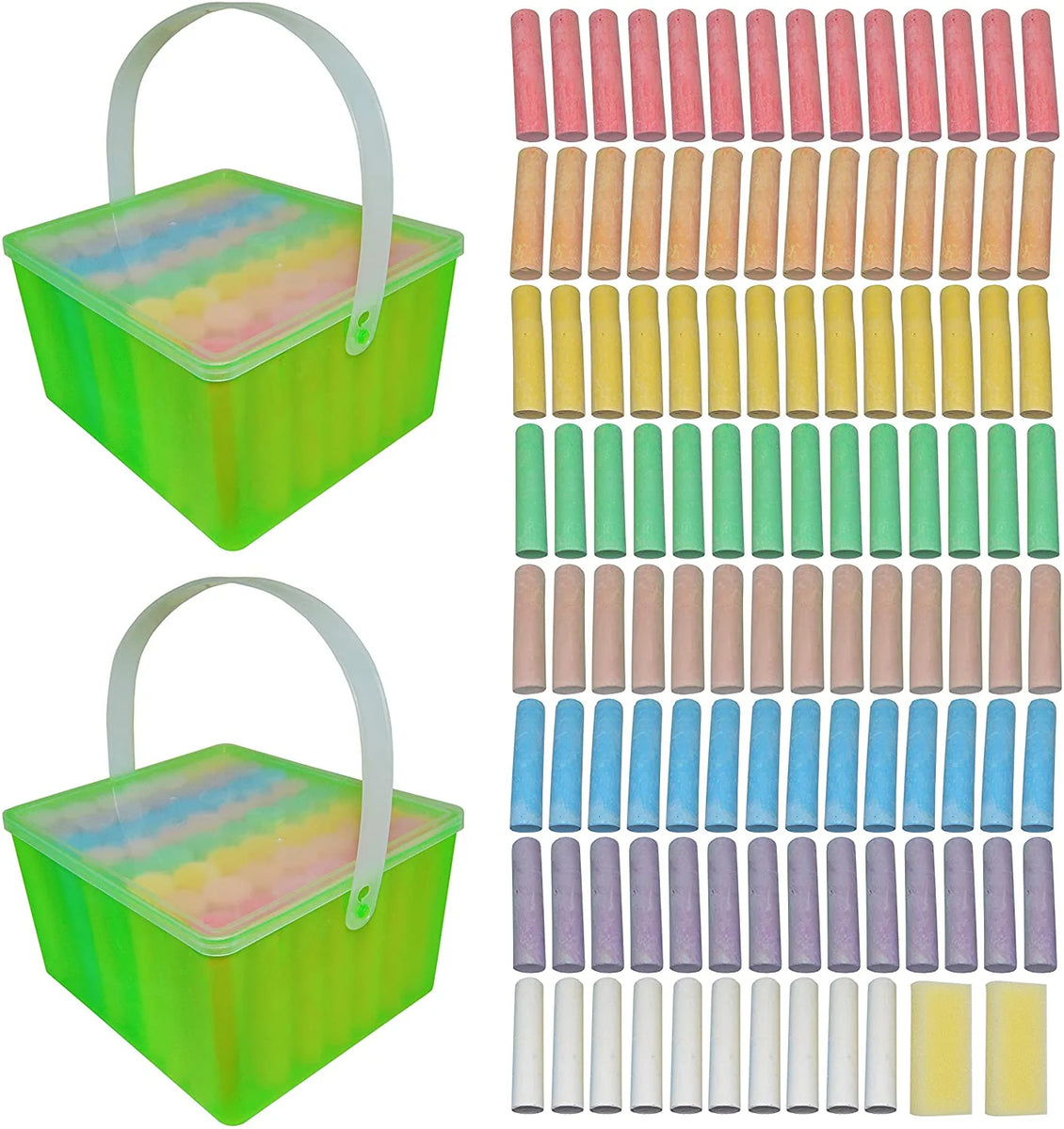 108 Jumbo Sidewalk Chalk Sticks with 2 Sponge Erasers and 2 Storage Bo ...