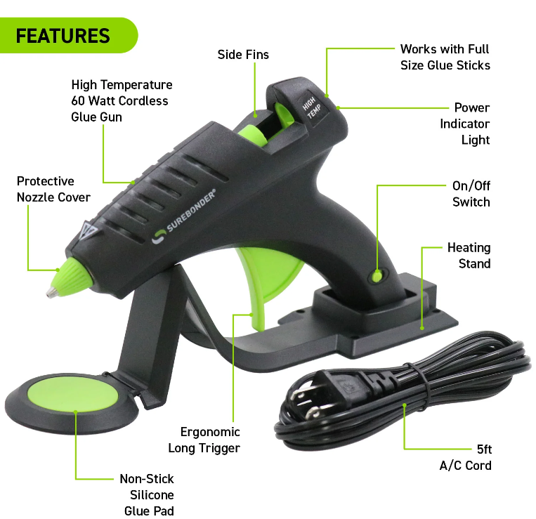 Cordless/Corded Full Size Glue Gun - High Temperature 60 Watt (Special ...