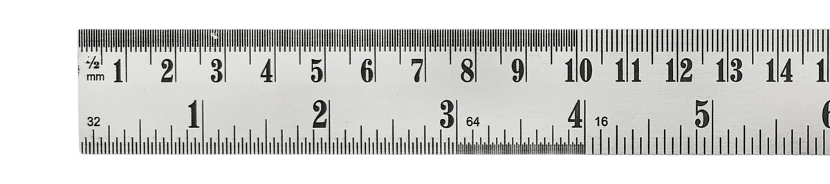 12-Inch / 30cm Steel Ruler with 1/8", 1/16", 1/32", and 1/64" Markings ...