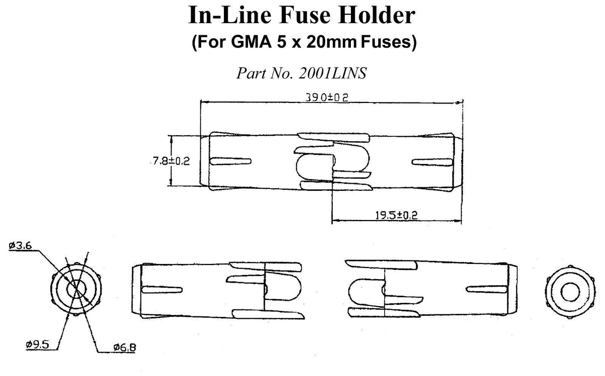 In-Line Fuse Holder for GMA 5x20mm Fuses, Rated for Currents up to 10A ...