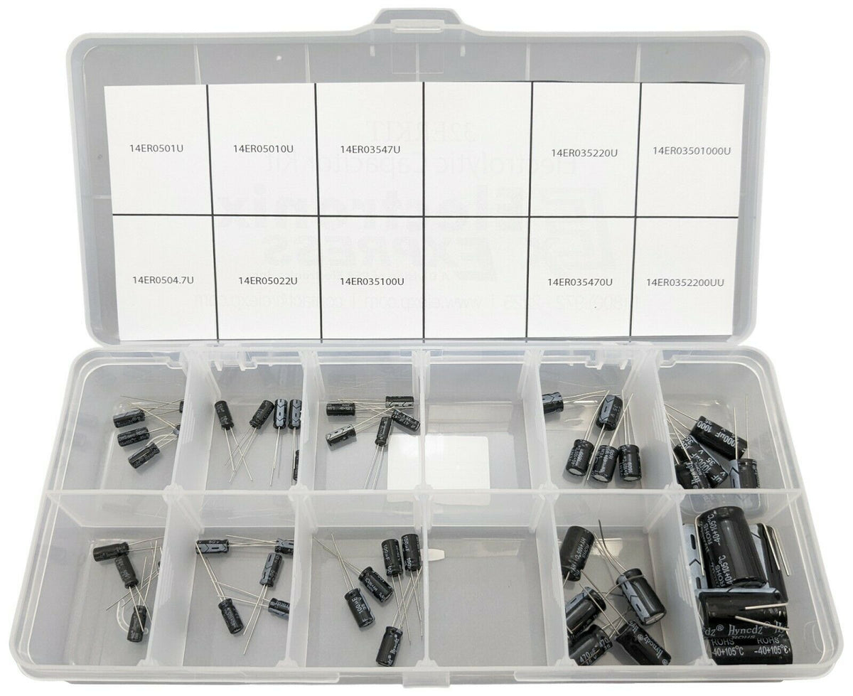 50 Piece Electrolytic Capacitor Assortment Kit with Case, 1 μF to 2,20 ...
