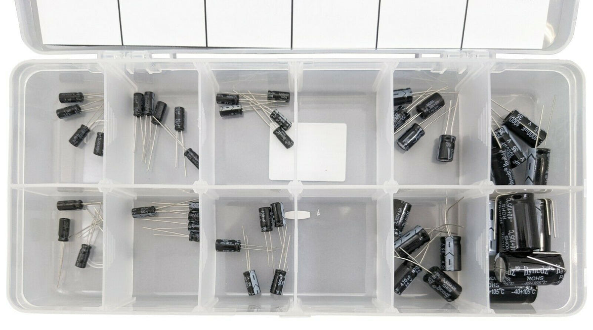 50 Piece Electrolytic Capacitor Assortment Kit with Case, 1 μF to 2,20 ...