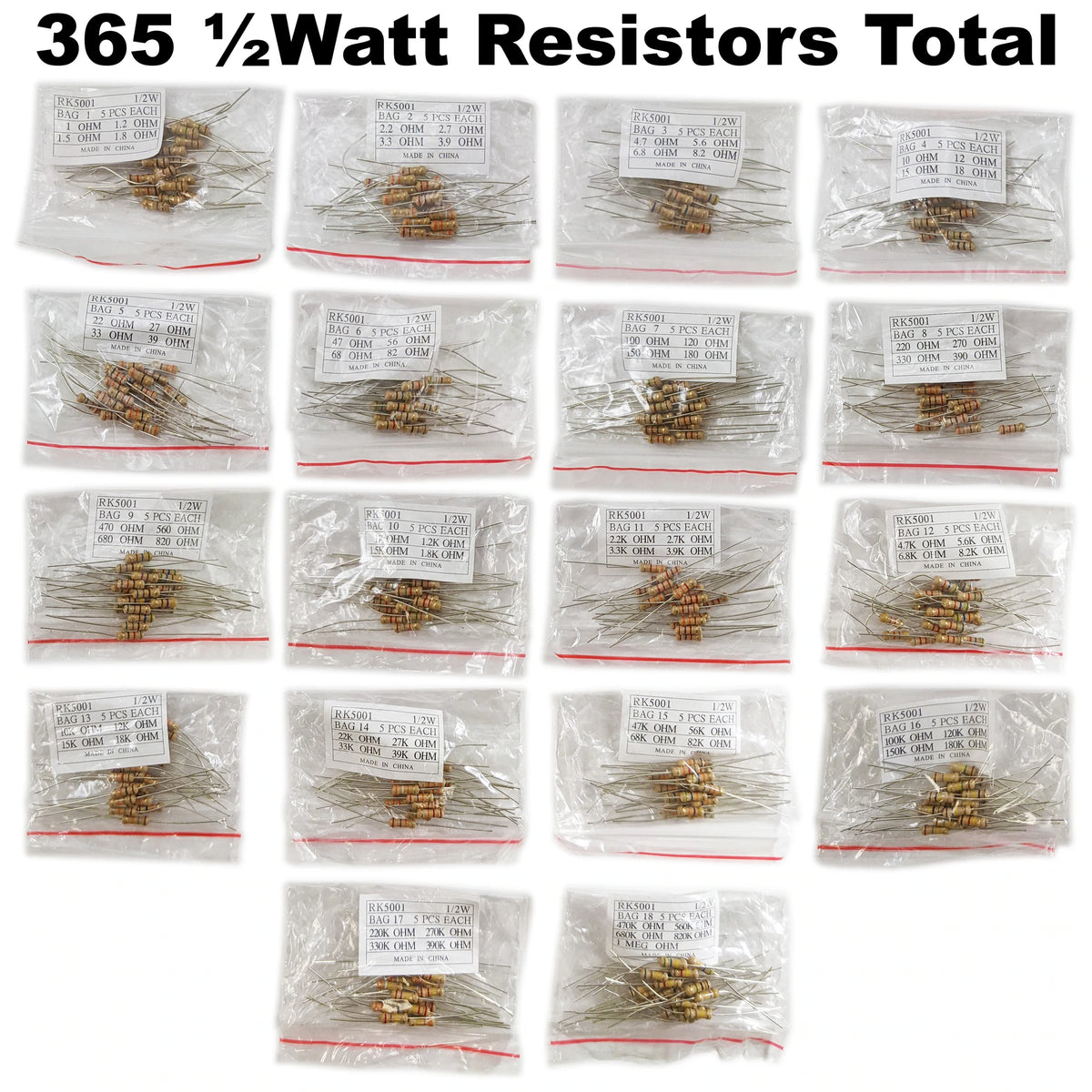 ½ Watt Resistor and Capacitor Combo Kit - Includes an Assortment of 36 ...